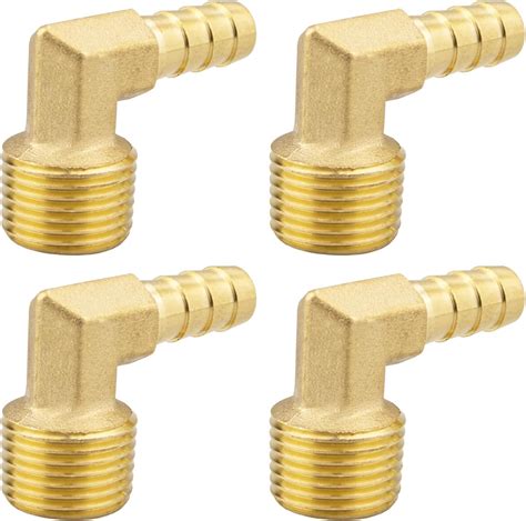 4 Pcs 90 Degree Brass Pipe Fitting516 Barb X 14 Npt Male Adapter