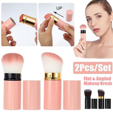 2pcs Soft Retractable Makeup Brushes Portable Flat And Angled Makeup Brush Set With Cover For