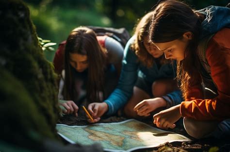 Premium Photo A Group Of Girls Are Drawing A Map With A Map On It