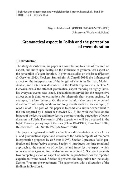 Pdf Grammatical Aspect In Polish And The Perception Of Event Duration