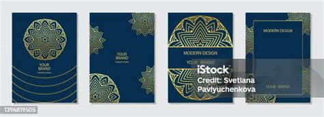 빈티지 커버 세트 수직 템플릿 진한 파란색 배경 모음 로고 모노그램 초대장 전단지 메뉴 배경에 대한 골드 패턴 동양 아시아 인도의 민족 0명에 대한 스톡 벡터 아트 및 기타