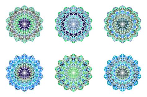 Premium Vector Round Colorful Mandala Logo Set Polygonal Ornamental Vector Elements