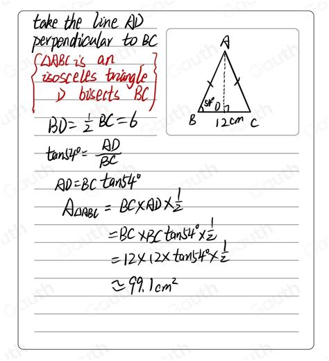 Solved Abc Is An Isesceles Triangle Diagram Ng Accurately D Work Out The Area Of The Triangle