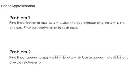solved linear approximation problem 1 find linearization of