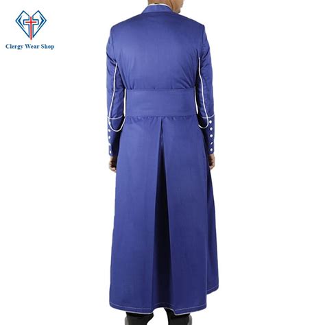 33 Buttons Royal Blue Cassock For Men With White Piping