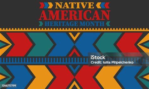 아메리카 원주민 유산의 달 아메리칸 인디언 문화 미국에서 11 월에 매년 축하합니다 전통 인도 패턴 포스터 카드 배너 및 배경 벡터 정통 장식 민족 일러스트 0명에 대한