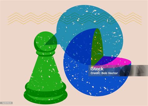 폰 체스 말 말풍선이 있는 다채로운 기하학적 모양 트렌디한 리소 그래프 디자인의 오브제 기하학 요소 추상 리소그래프 인쇄 질감 스타일 Brand Name Online