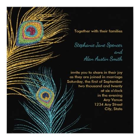 Peacock Wedding Invitations Blue Gold Glitter Peacock Feathers Wedding … Feather Wedding