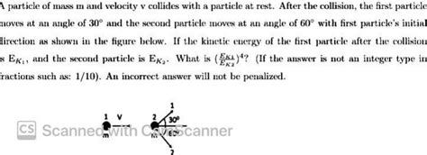 Solved Particle Of Mass Mand Velocity V Collides With A Chegg Com