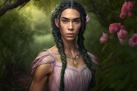 Premium Ai Image Beautiful Woman With Long Braids In The Forest Neural Network Ai Generated