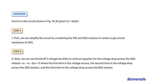 solved find vx in the circuit shown in fig 16 36 given vs 4u t v