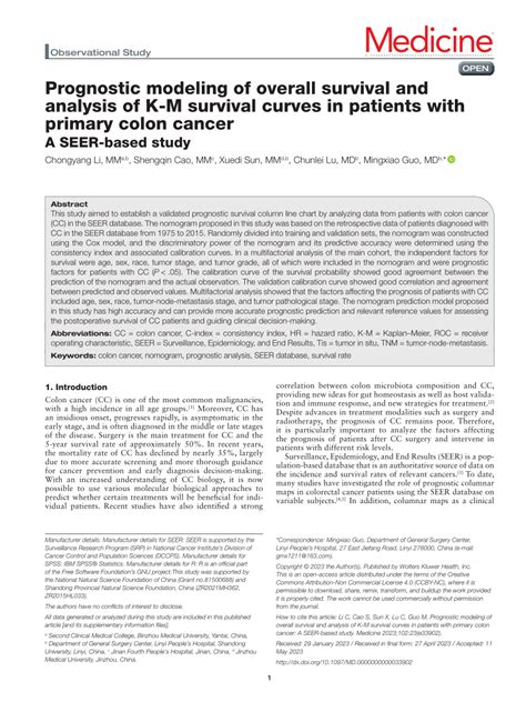 Pdf Prognostic Modeling Of Overall Survival And Analysis Of K M Survival Curves In Patients