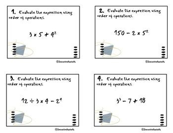 6 EE A 1 Evaluating Expressions Using Order Of Operations Task Cards