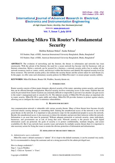 Pdf Enhancing Mikrotik Routers Fundamental Security
