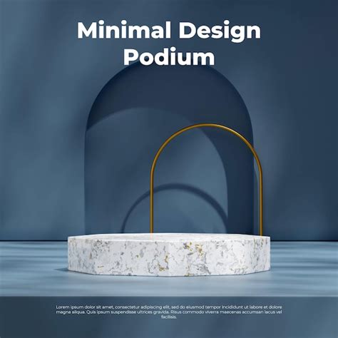 В квадратной золотой арке и тени синей стене 3d визуализация изображения пустой макет белый блок