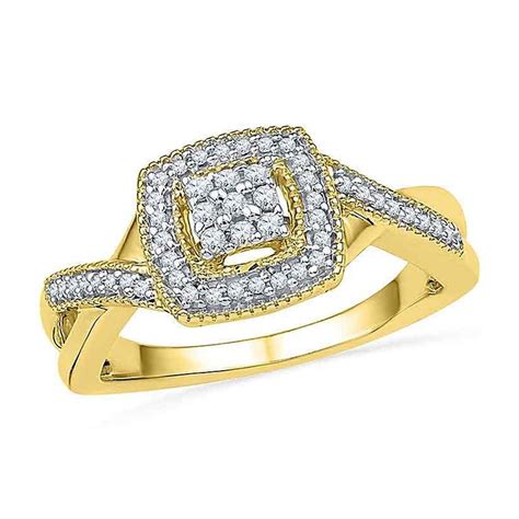 10kt Yellow Gold Womens Round Diamond Square Frame Cluster Twist Ring 1
