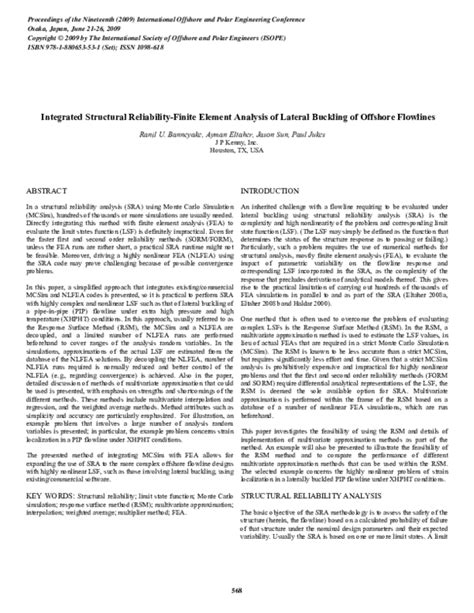 Pdf Integrated Structural Reliability Finite Element Analysis Of Lateral Buckling Of Offshore