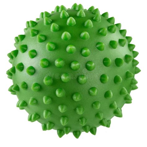Green Rubber Massage Ball With Spikes On A White Background Stock