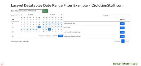 Laravel Datatables Date Range Filter Example