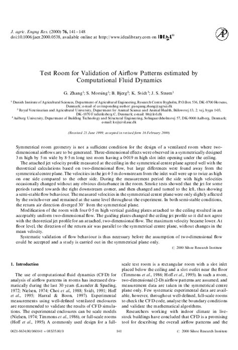 Pdf Test Room For Validation Of Airflow Patterns Estimated By Computational Fluid Dynamics