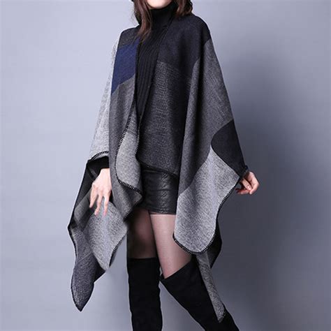 2pcs Womens Travel Plaid Shawl Wraps Open Front Poncho Cape Warm