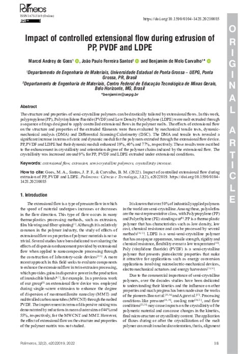 Pdf Impact Of Controlled Extensional Flow During Extrusion Of Pp Pvdf And Ldpe Benjamim