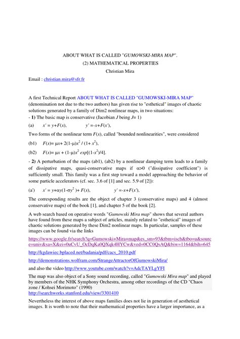 Pdf About What Is Called Gumowski Mira Map 2 Mathematical Properties