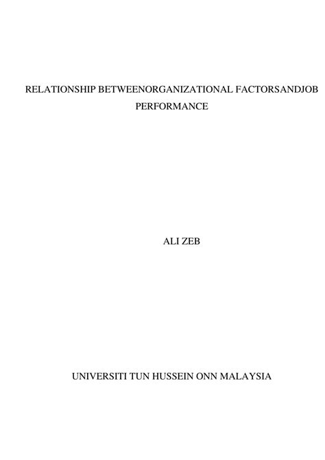 Pdf Relationship Betweenorganizational Factorsandjob Performance Ali Zeb Universiti Tun