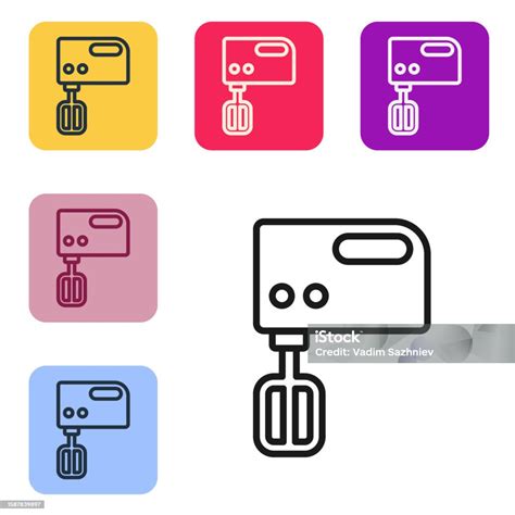 흰색 배경에 격리 된 검은 줄 전기 믹서 아이콘 주방 믹서기 색상 정사각형 단추로 아이콘을 설정합니다 벡터 가정 생활에 대한 스톡 벡터 아트 및 기타 이미지 Istock