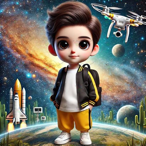 بک گراند کودکانه پسر کوچولو با پهباد و ماهواره ایستاده روی کره زمین کد
