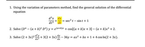 Solved Using The Variation Of Parameters Method Find The