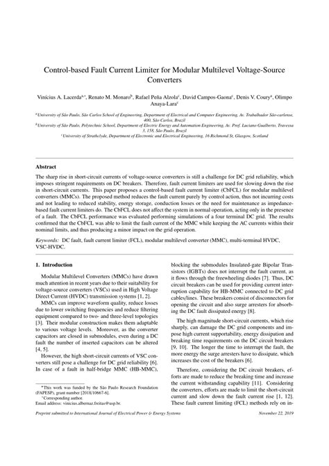Pdf Control Based Fault Current Limiter For Modular Multilevel Voltage Source Converters
