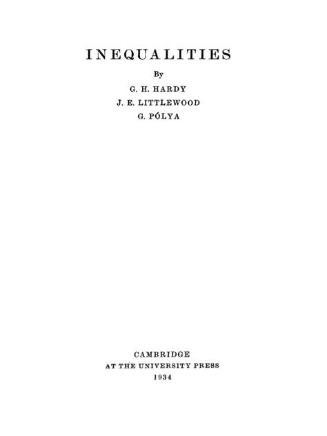 Hardy Little Wood Polya Inequalities Pdf