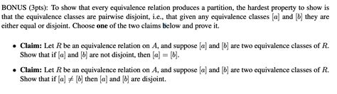 Solved BONUS Pts To Show That Every Equivalence Relation Chegg Com