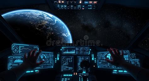 Futuristic Spaceship Cockpit With Interactive Displays Stock Illustration Illustration Of