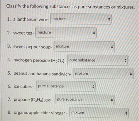 solved classify the following substances as pure substances