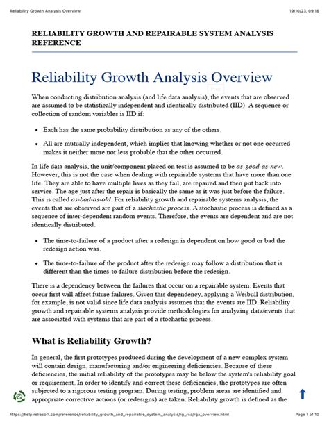 1 Reliability Growth Analysis Overview Pdf Reliability Engineering System