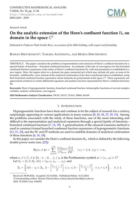Pdf On The Analytic Extension Of The Horns Confluent Function Mathrm{h} 6 On Domain In The