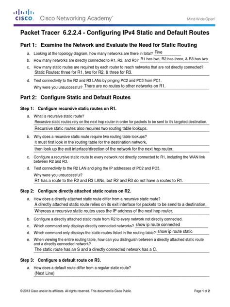 Completed Doc 6224 Configuring Ipv4 Static And Default Routes Form