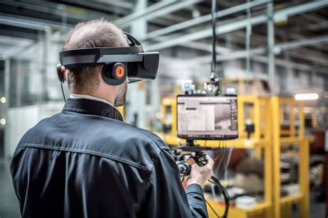 A Back View Of A Factory Worker Engaging With A VR Headset For Training