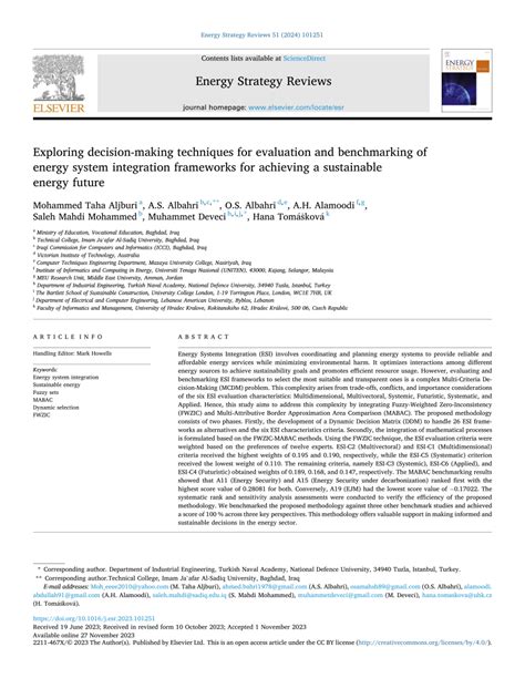 Pdf Exploring Decision Making Techniques For Evaluation And Benchmarking Of Energy System