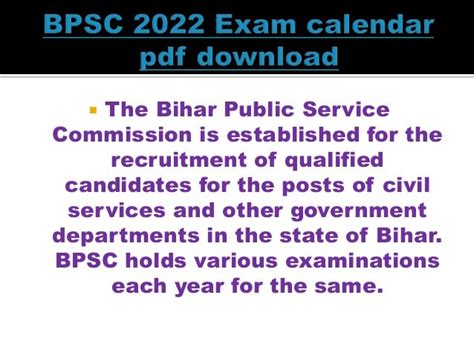 BPSC 2022 Exam Calendar PPT