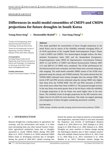 Intl Journal Of Climatology 2021 Song Differences In Multi Model Ensembles Of Cmip5 And