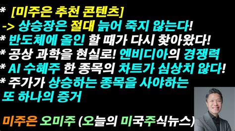 오늘의 미국주식뉴스 상승장은 늙어 죽지 않는다 Ai 수혜주 차트가 심상치 않다 공상 과학을 현실로 엔비디아 경쟁력