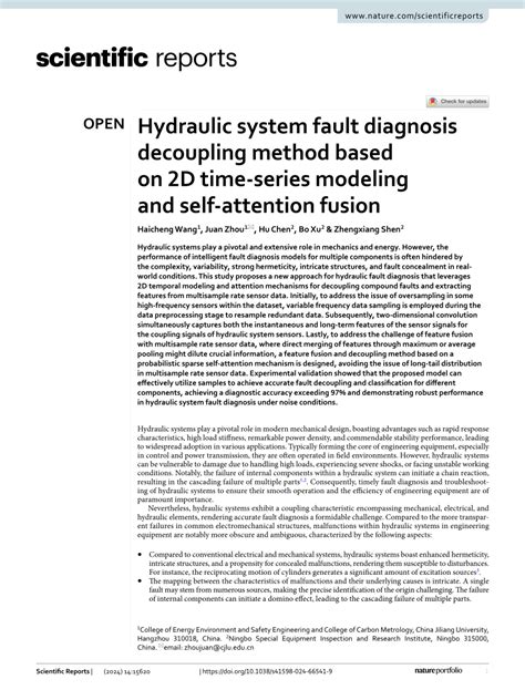Pdf Hydraulic System Fault Diagnosis Decoupling Method Based On 2d Time Series Modeling And