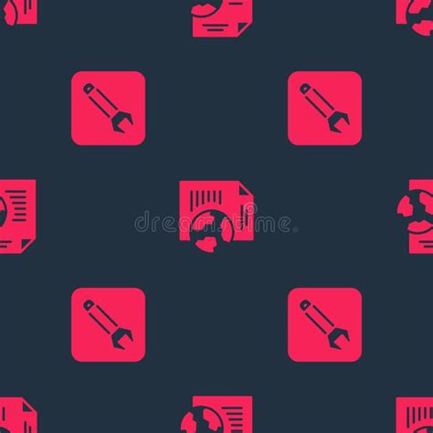 Set Wrench Spanner And Earth Globe With Document On Seamless Pattern Vector Stock Vector