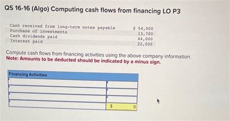 solved qs 16 16 algo computing cash flows from financing