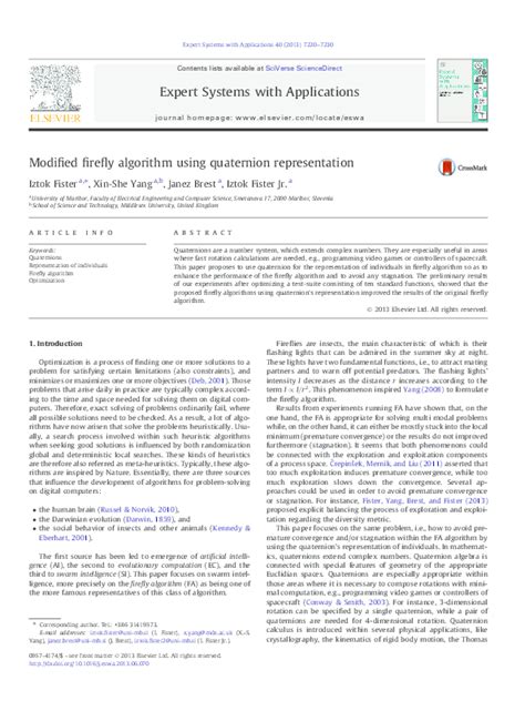 Pdf Modified Firefly Algorithm Using Quaternion Representation