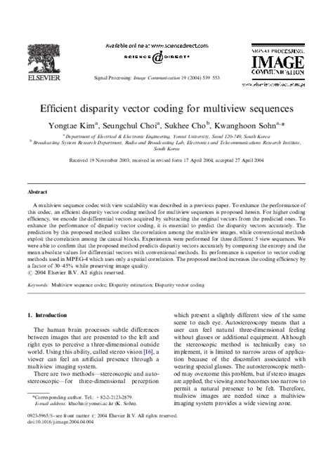 Pdf Efficient Disparity Vector Coding For Multi View 3d Displays