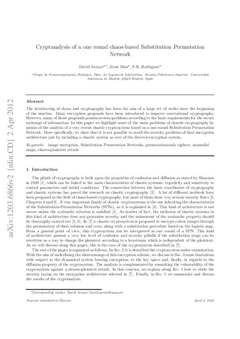 pdf cryptanalysis of a one round chaos based substitution permutation